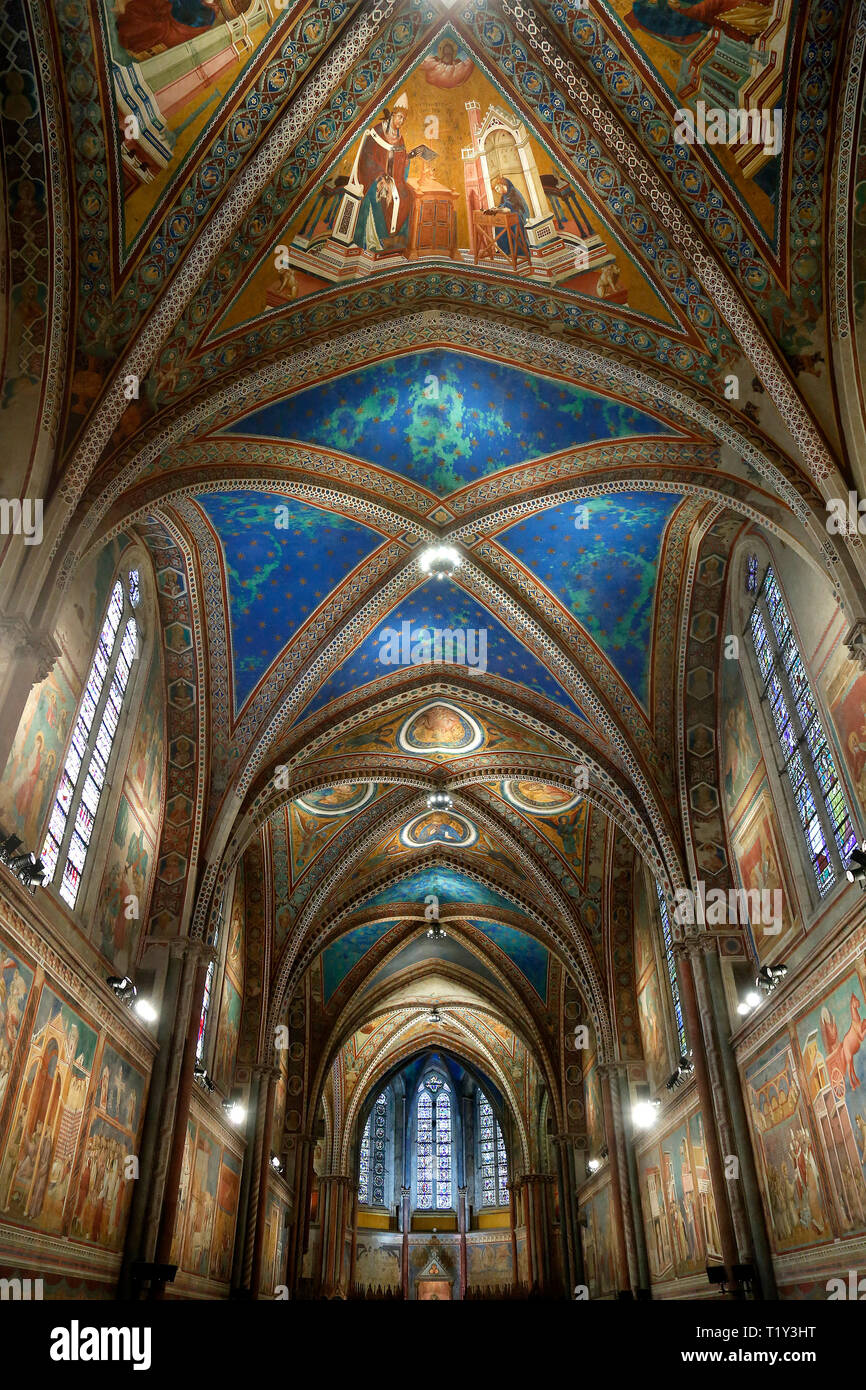 The upper basilica, frescoed by Cimabue Assisi March 29th 2019. The Basilica of Saint Francis of ...