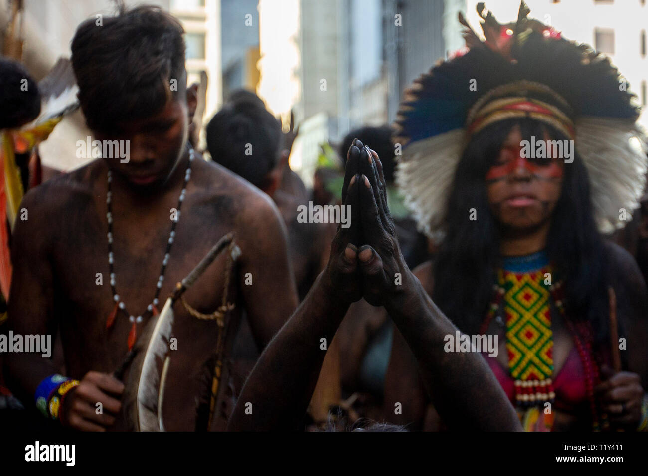 Sao Paulo, Brazil. 28th Mar, 2019. Guarani Indians threaten to invade ...