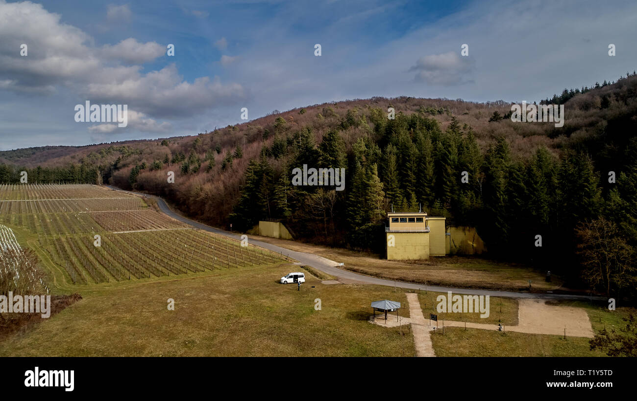 Mariental, Germany. 20th Feb, 2019. The aerial view with a drone shows ...