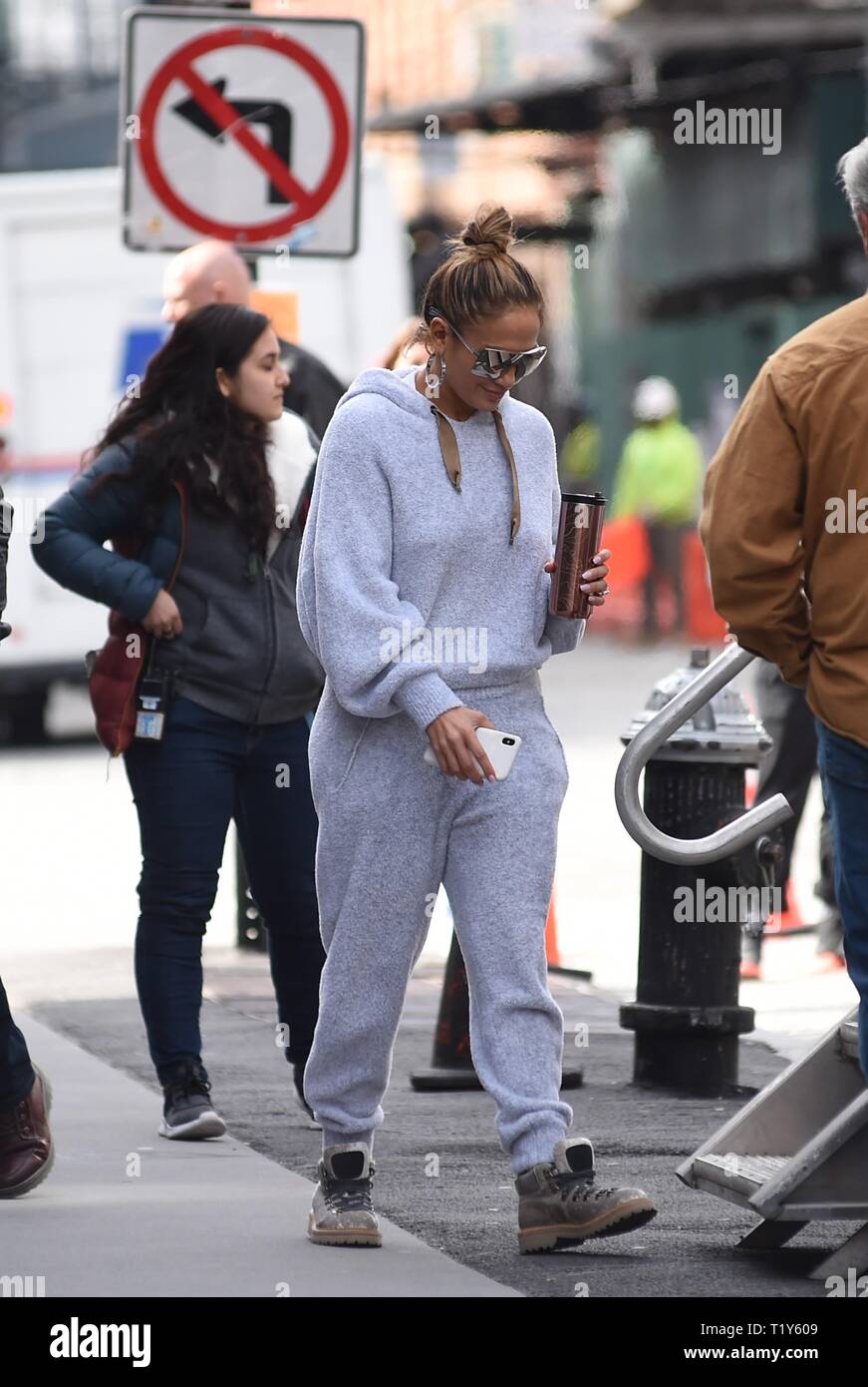 New York, NY, USA. 28th Mar, 2019. Jennifer Lopez, on location shooting ...