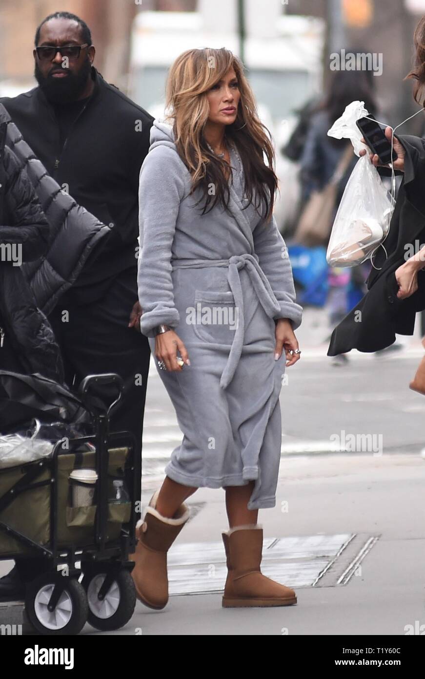 New York, NY, USA. 28th Mar, 2019. Jennifer Lopez, on location shooting ...