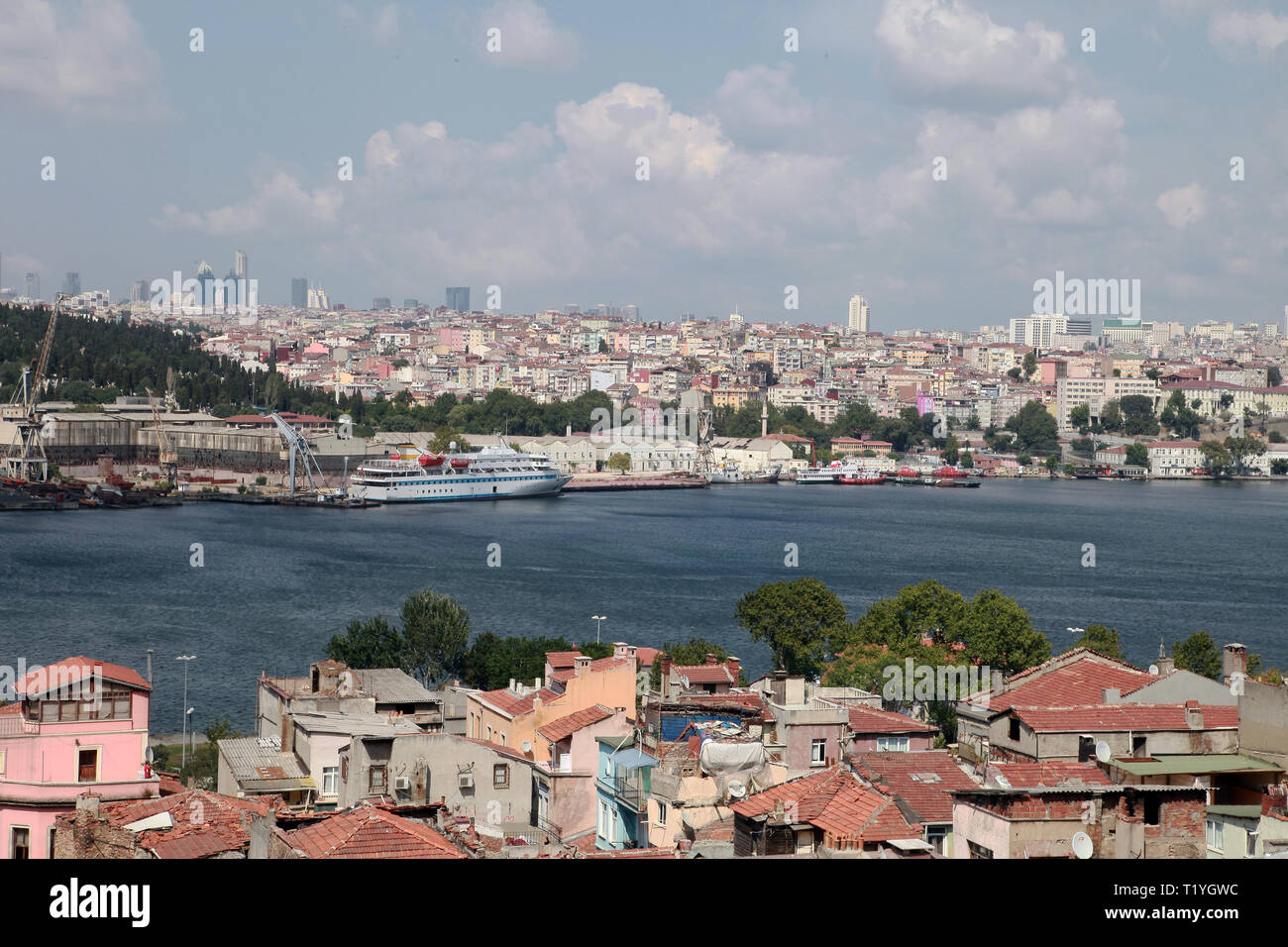 Halic (Golden Horne) and shipyard from Balat District in Istanbul ...