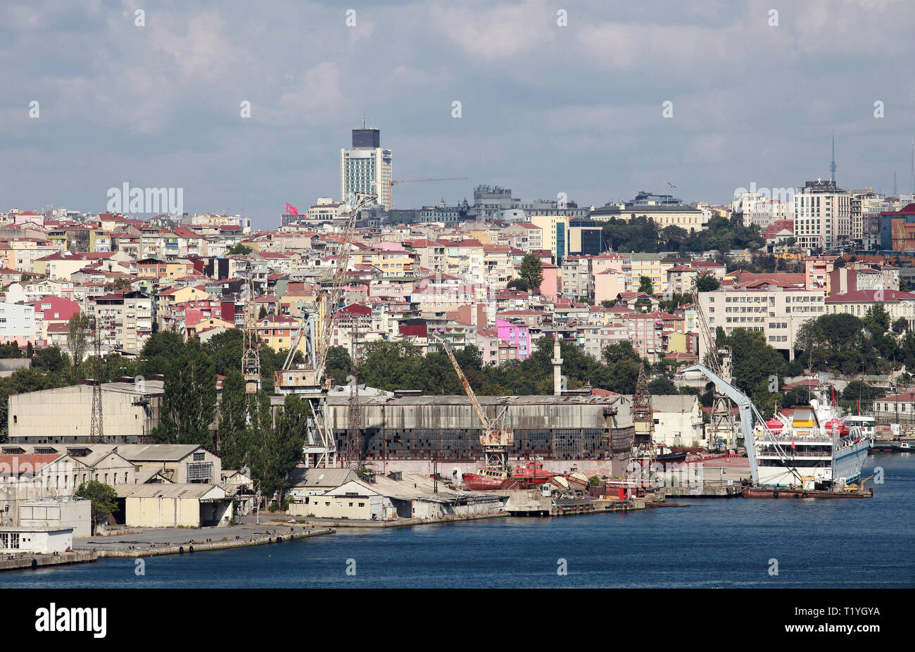 Halic (Golden Horne) and shipyard from Balat District in Istanbul ...