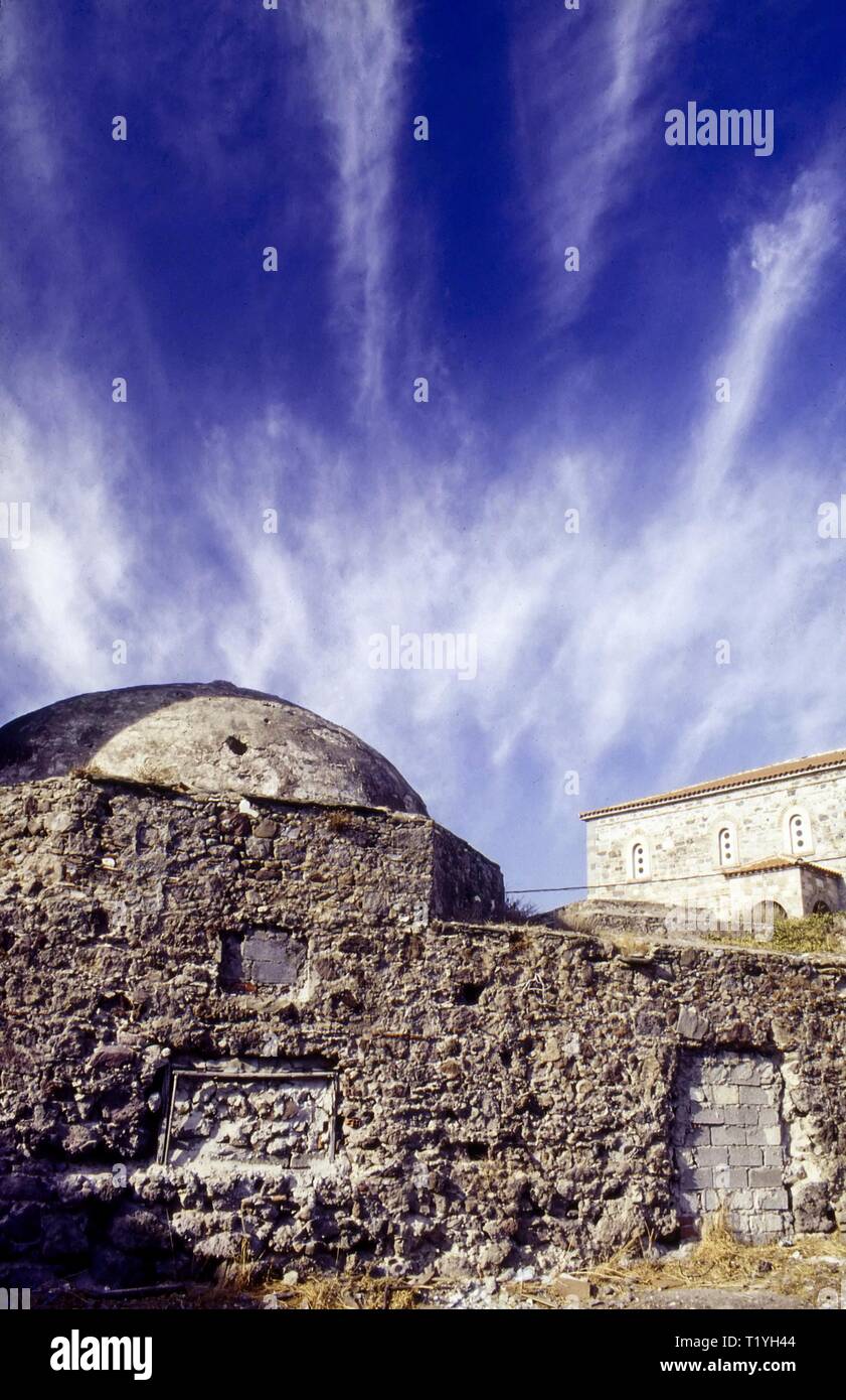 The Ruined Turkish Hammam ( Bath house) and Greek Orthodox Aghia Triada ...