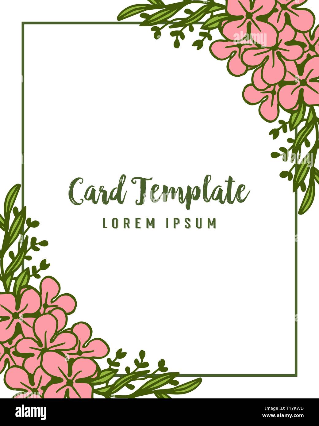 Vector illustration beautiful pink flower frame with template cards ...