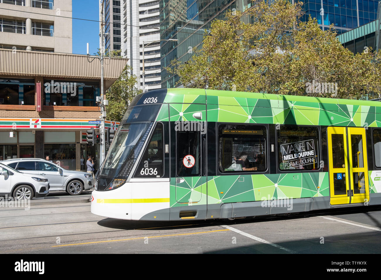 Public transport tram train in Melbourne city centre,Victoria,England ...
