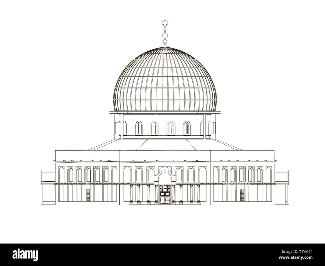 Wireframe of the building with a dome. Outline of the building of black ...