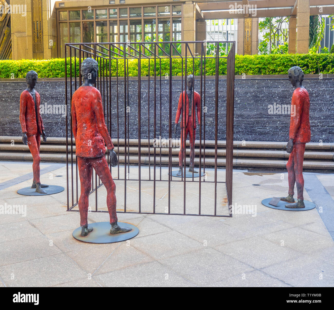 Italian sculptor Roberto Barni sculpture Clandestini at plaza of ...