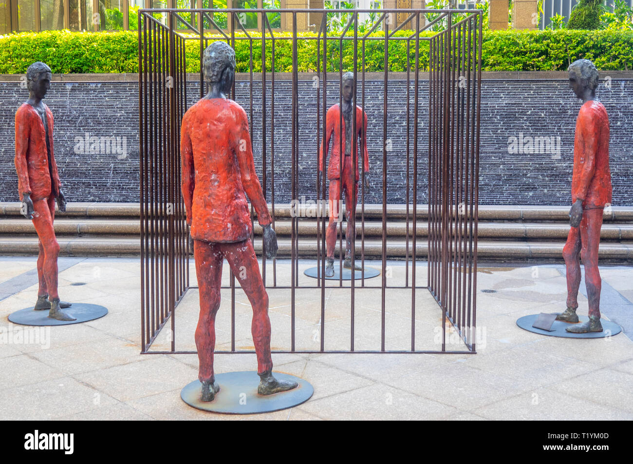 Italian sculptor Roberto Barni sculpture Clandestini at plaza of ...