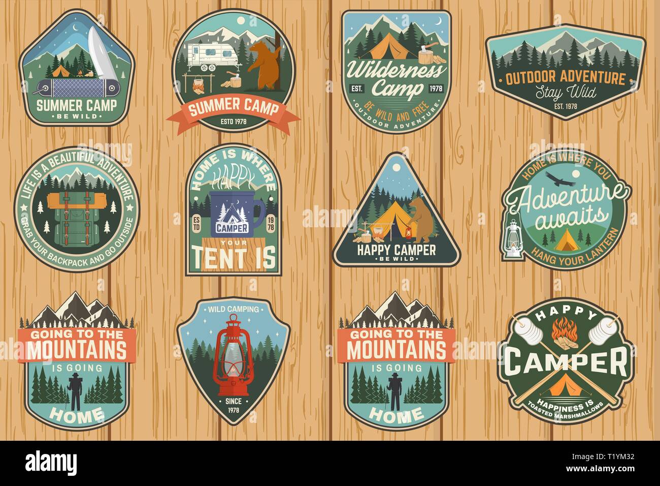 Set of Summer camp badges. Vector. Concept for shirt or logo, print ...