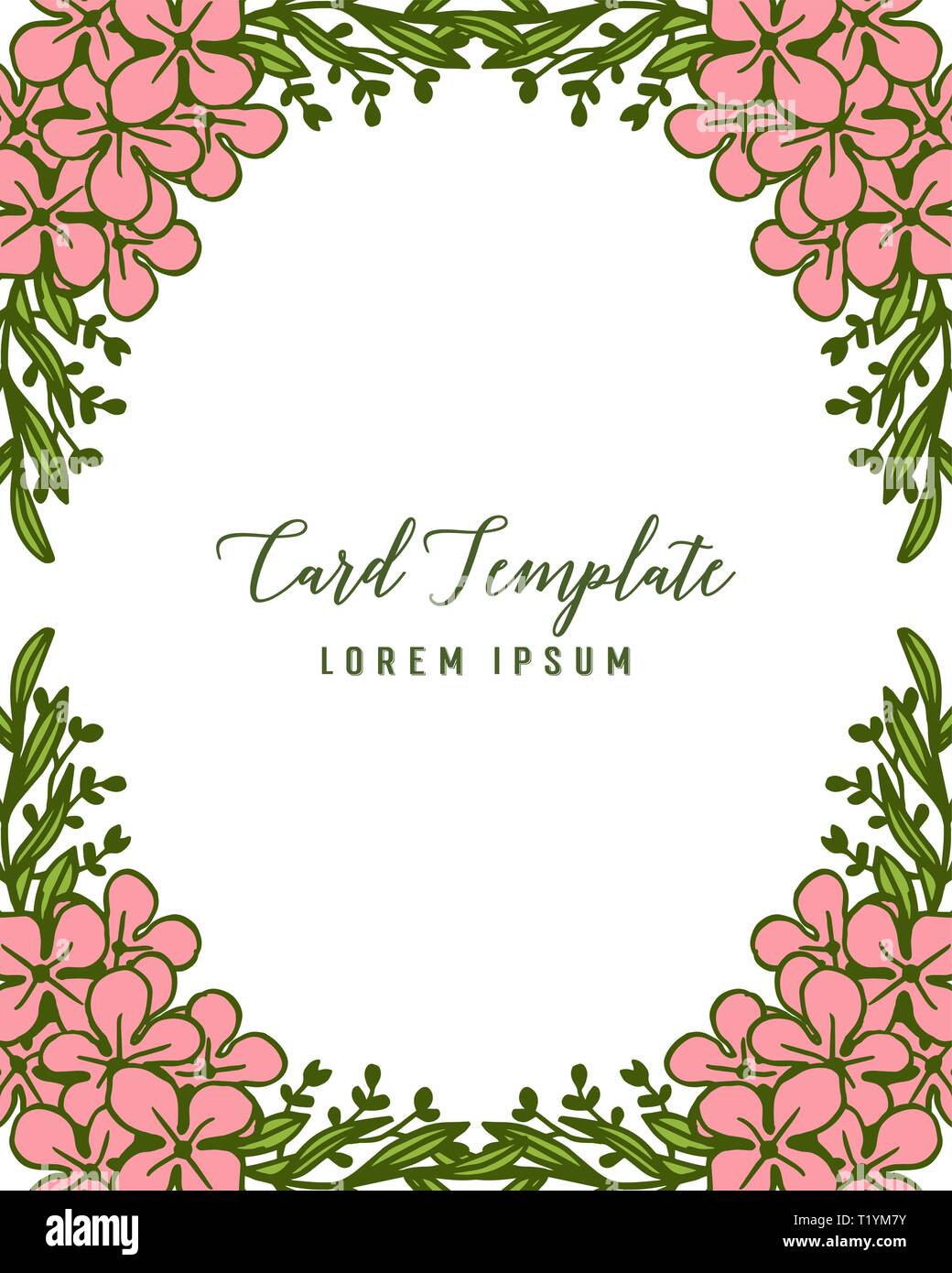 Vector illustration beautiful pink flower frame with template cards ...