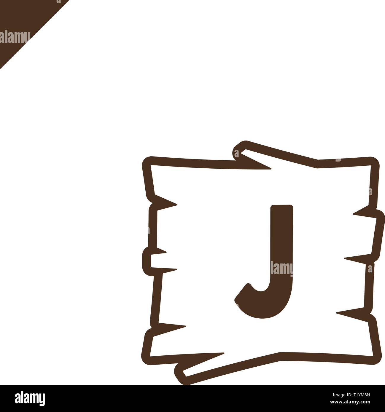Wooden alphabet or font blocks with letter j in wood texture area with ...