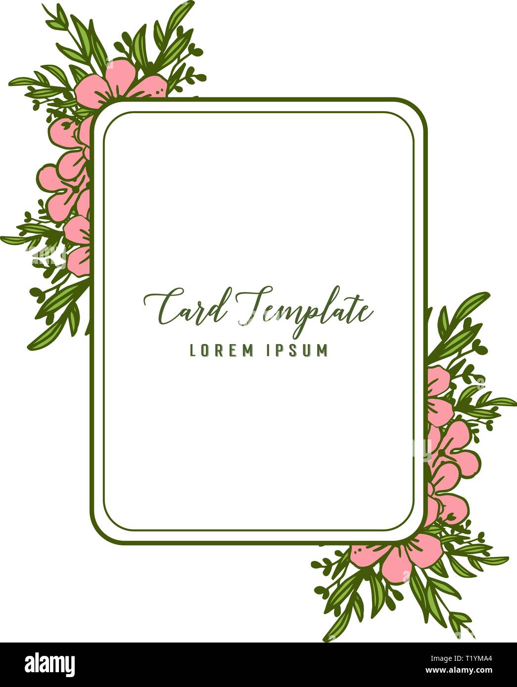 Vector illustration shape pink flower frame with card template design ...
