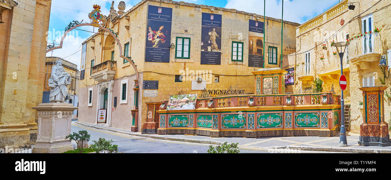 RABAT, MALTA - JUNE 16, 2018: Panorama of historical Wignacourt ...