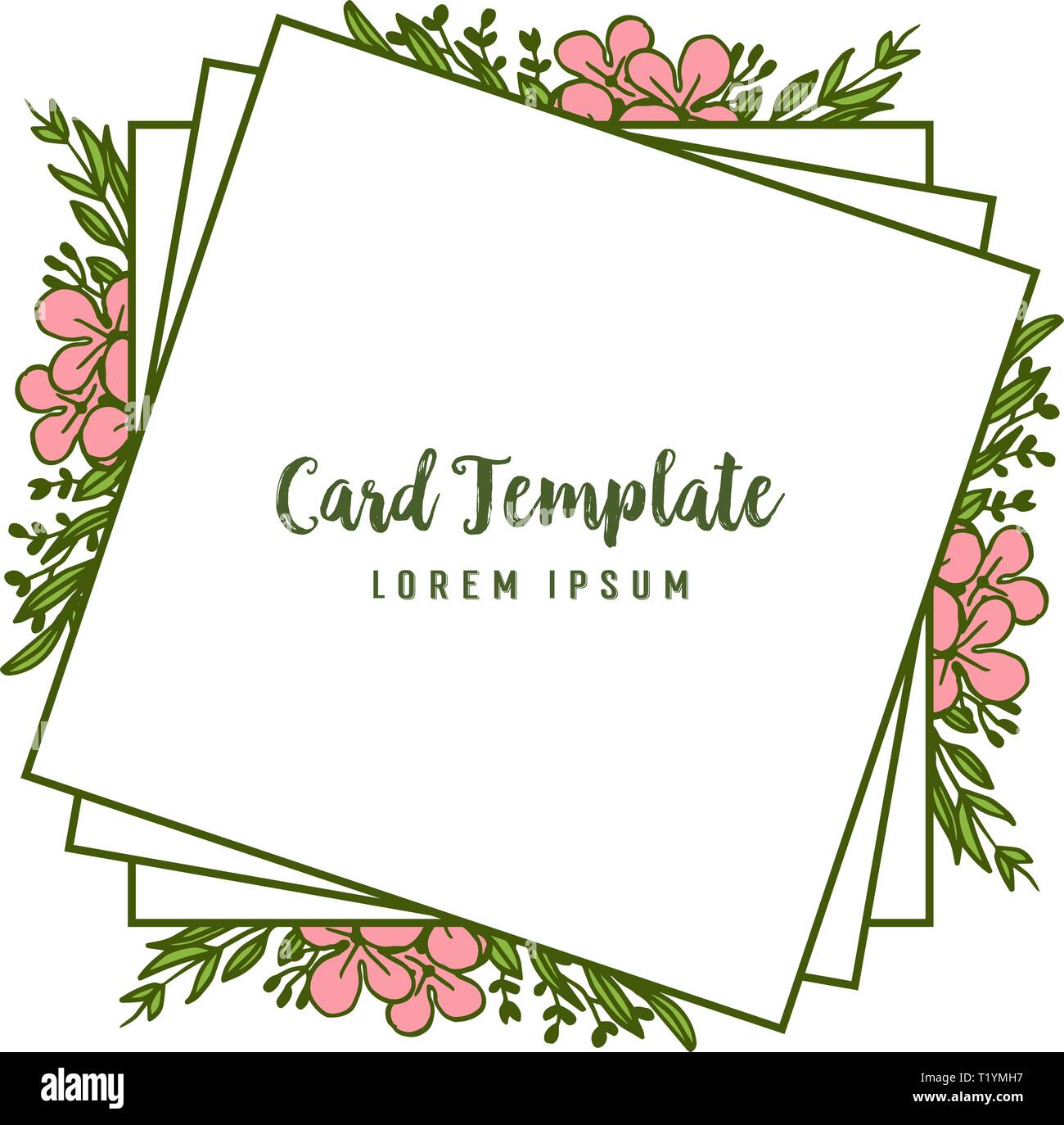 Vector illustration pattern art pink flower frame with decorative of ...