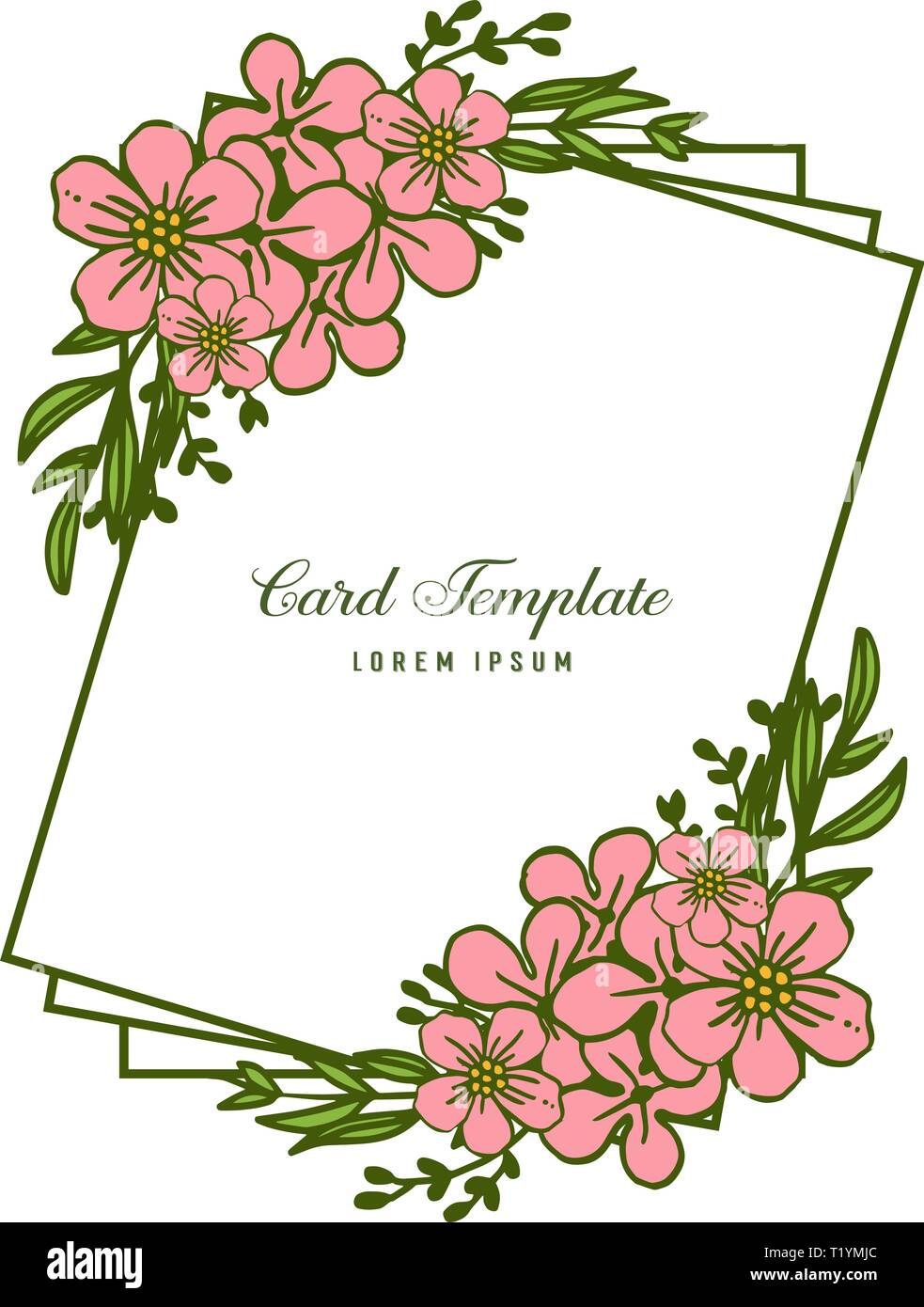 Vector illustration pattern art pink flower frame with decorative of ...