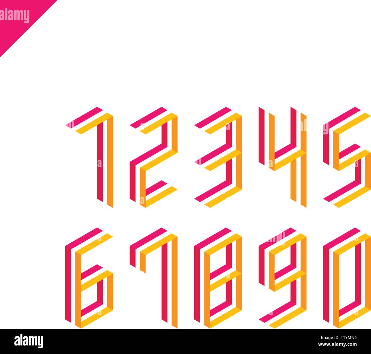 Collection of the pink and orange isometric sport numbers with line in ...