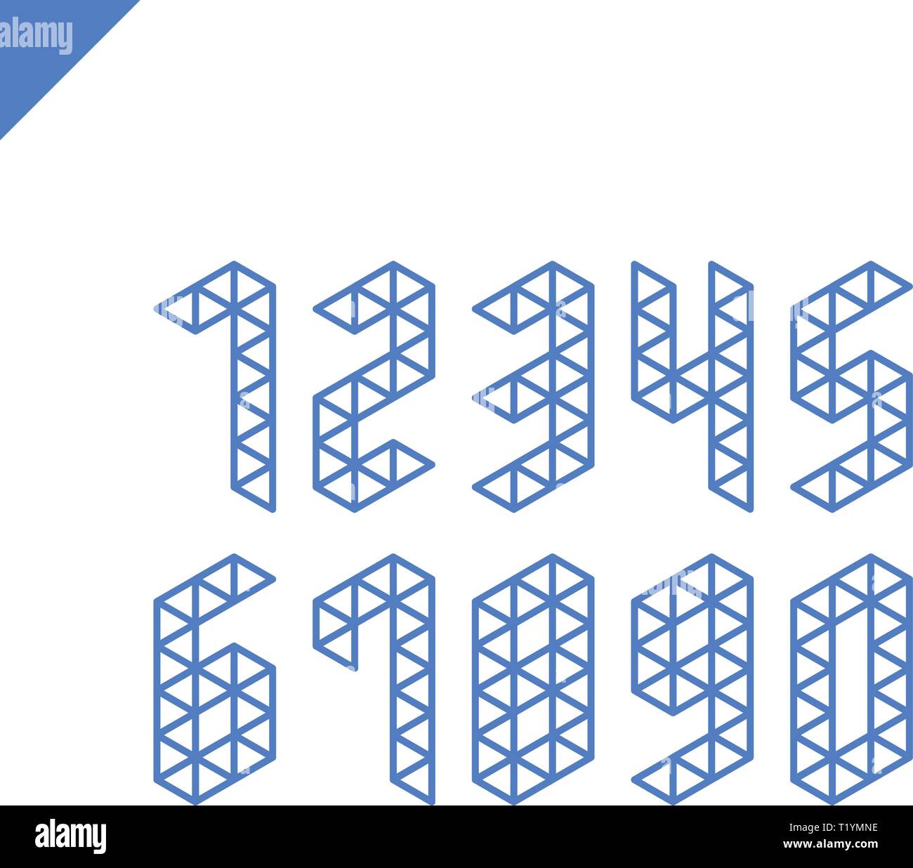 Collection of the blue isometric sport numbers set with triangle ...