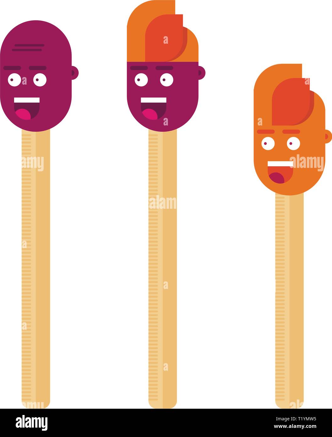 Match Stick Cartoon Mascot Characters Vector Collection Set Stock ...