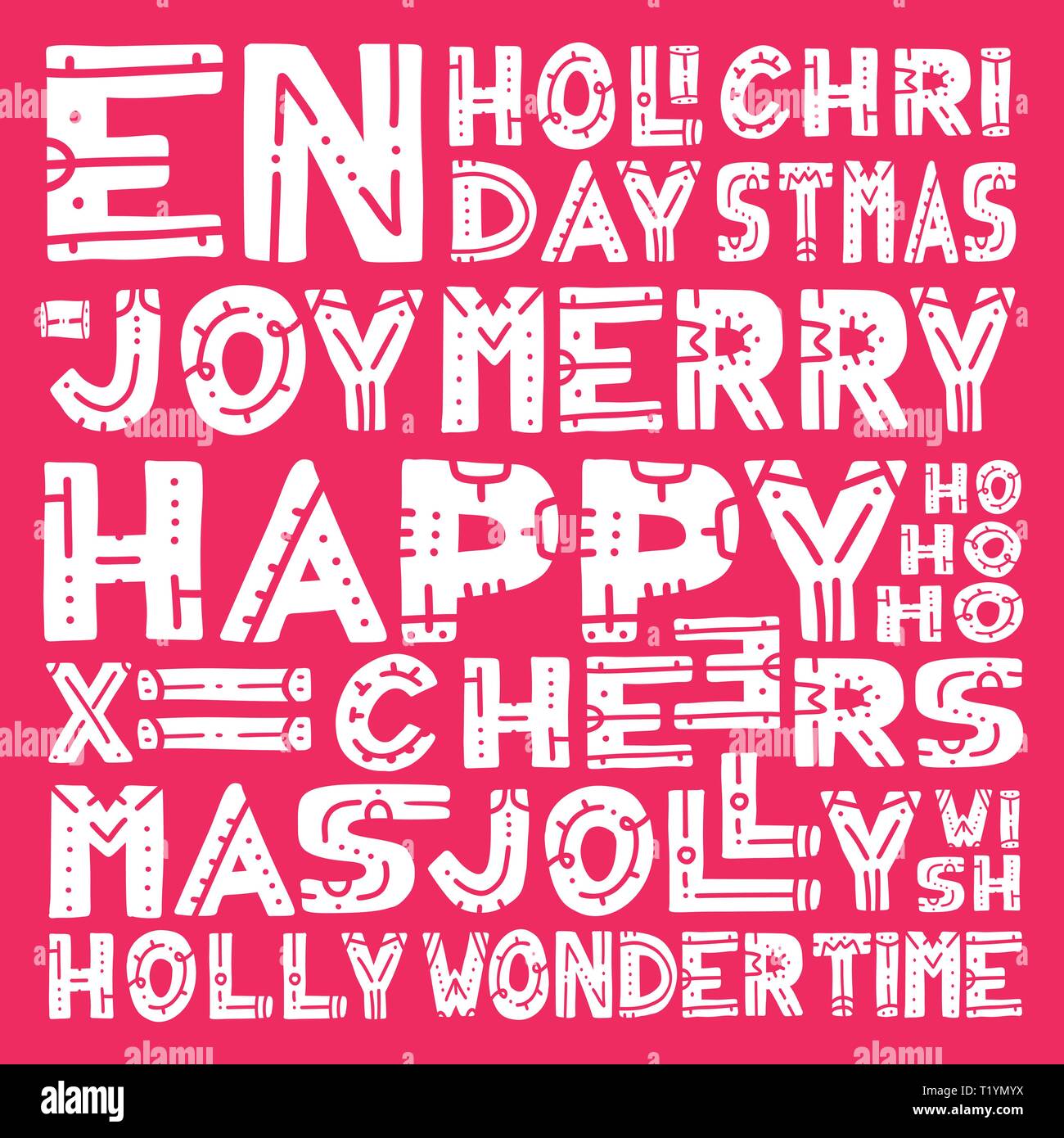 Merry Christmas Lettering Design Set. Vector hand draw illustration ...