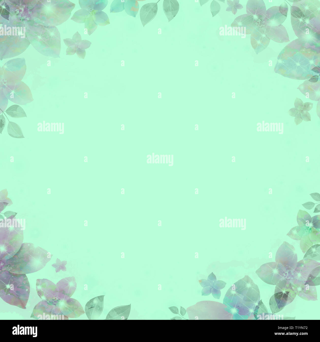 Ancient water color vignette, flickering flowers, azure. Retro ...