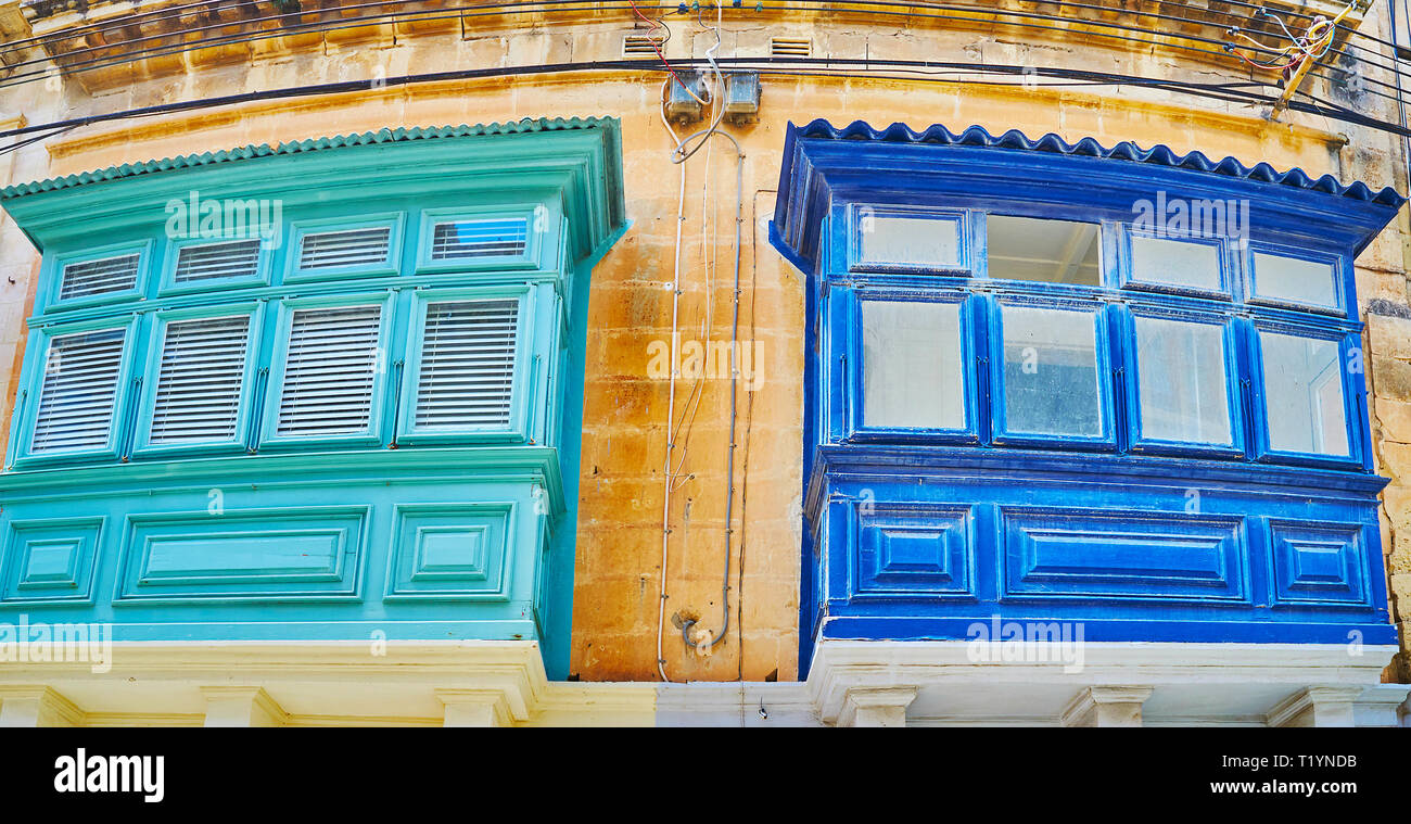 Traditional Maltese balconies are notable detail of architecture of the ...