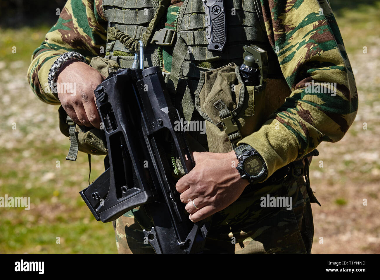 Armed soldier ready for battle. Military concept Stock Photo - Alamy