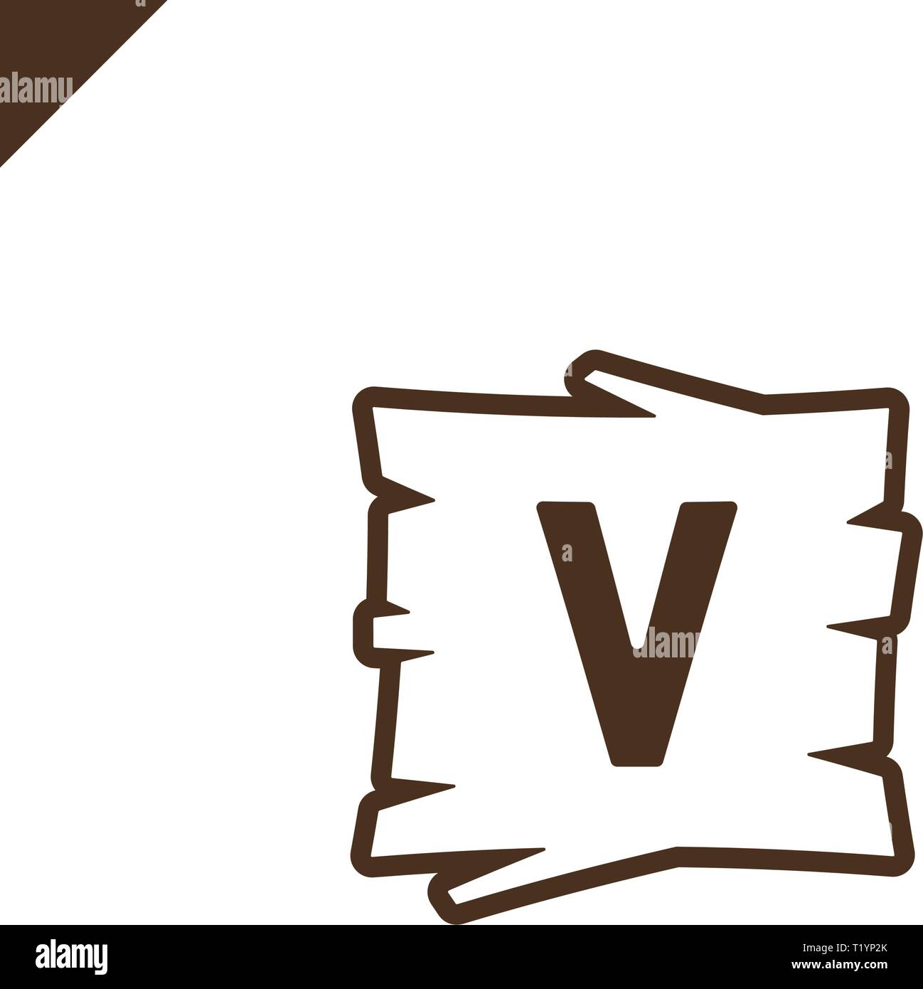 Wooden alphabet or font blocks with letter v in wood texture area with ...