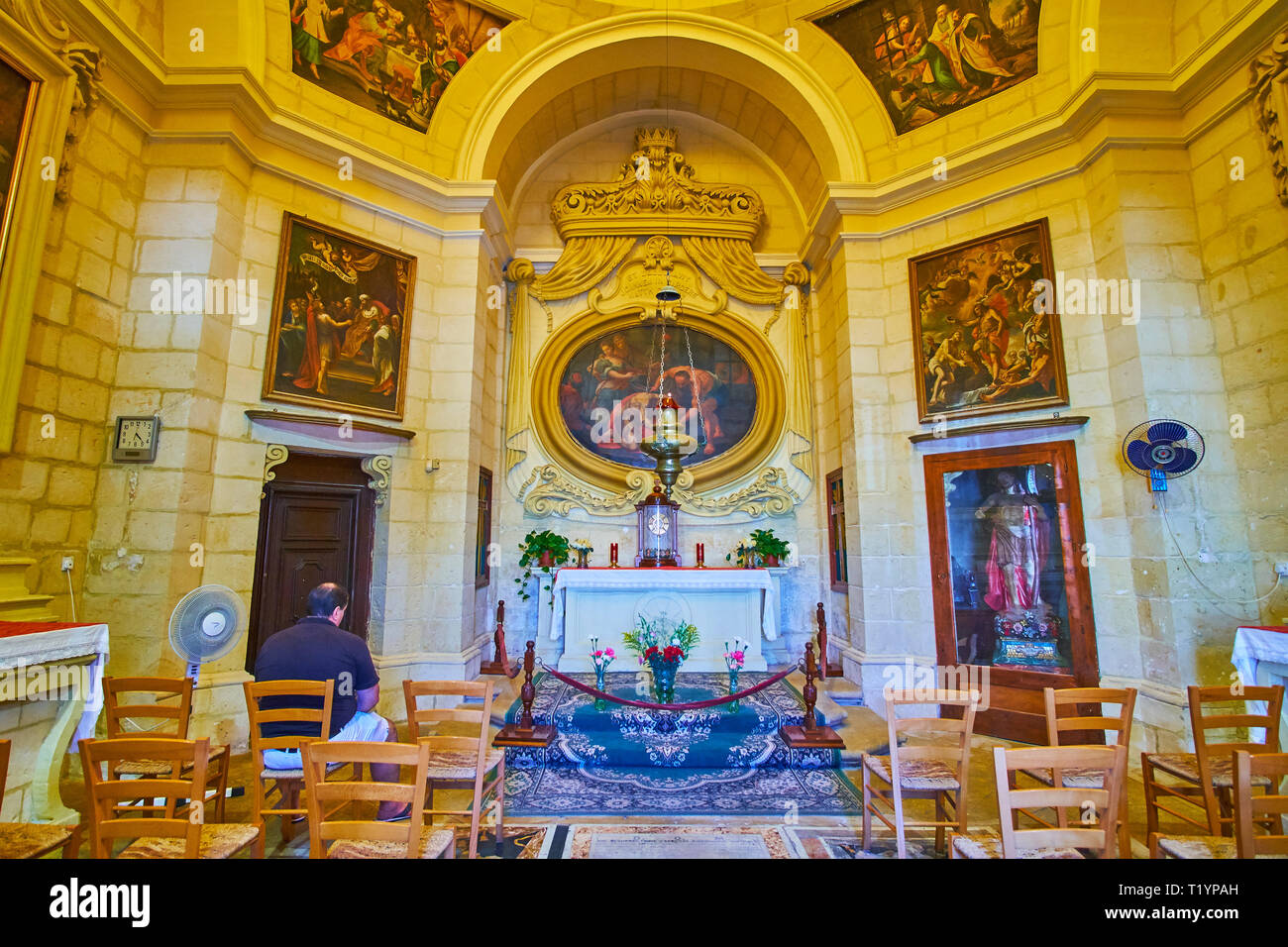 SIGGIEWI, MALTA - JUNE 16, 2018: Interior of historical St John Baptist ...