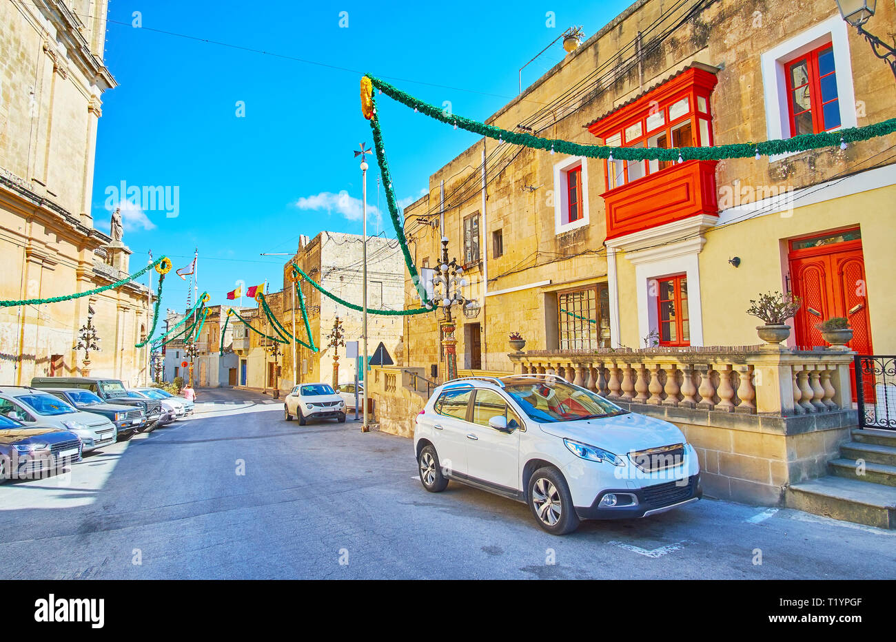 Walk the quiet city street with medieval living houses, decorated with ...