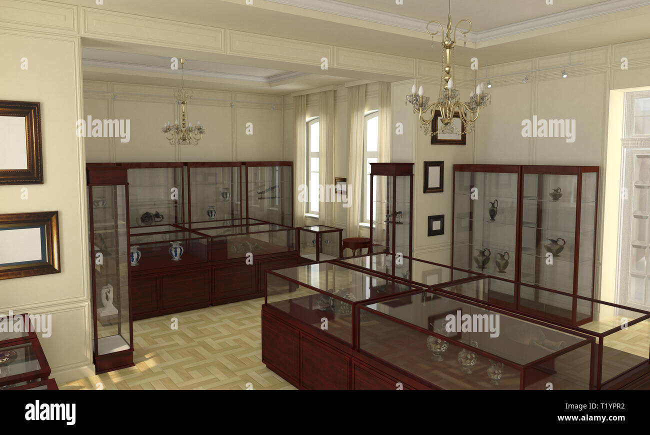 museum, exhibition hall, interior visualization, 3D illustration Stock ...