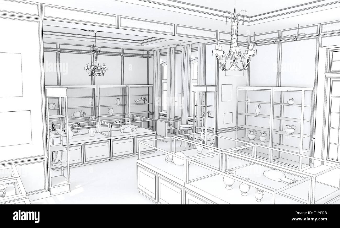 museum, exhibition hall, interior visualization, 3D illustration Stock ...