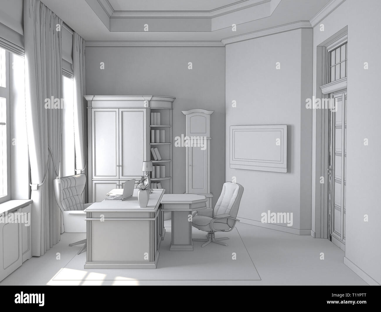 director's office, head office, interior visualization, 3D illustration ...