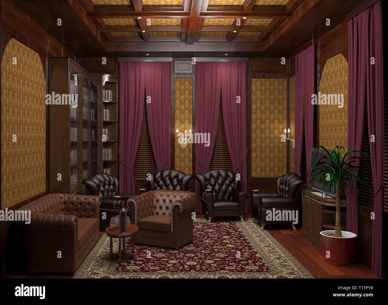 cigar room, smoking lounge, interior visualization, 3D illustration ...