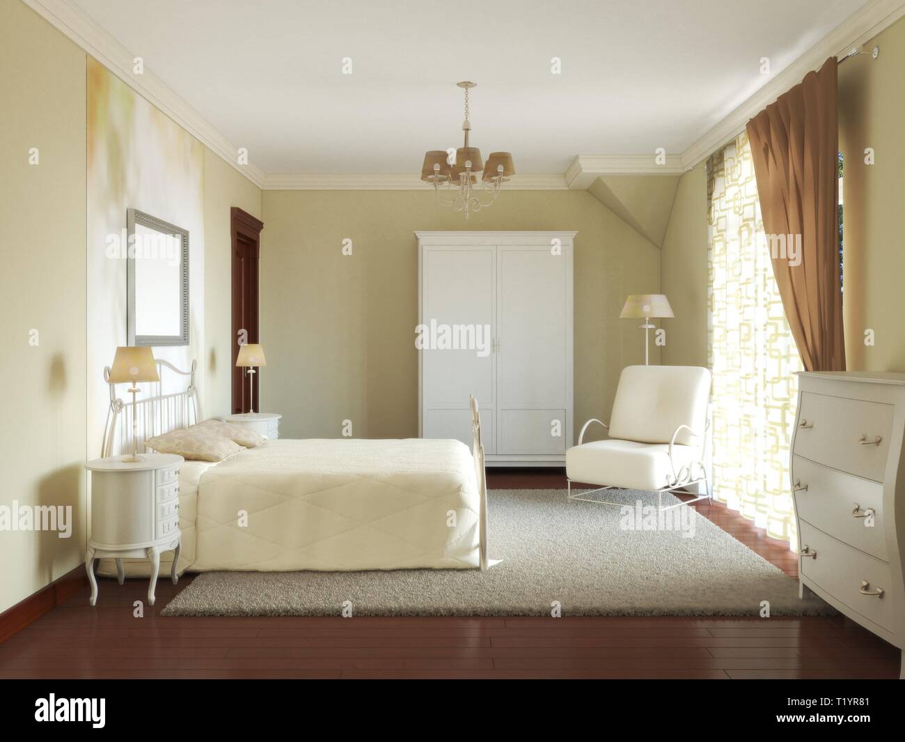 bedroom, interior visualization, 3D illustration Stock Photo - Alamy