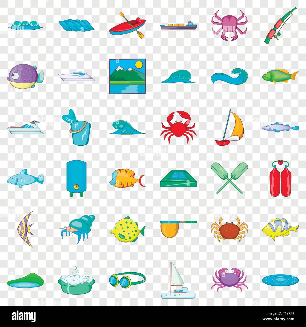 Sea water icons set, cartoon style Stock Vector Image & Art - Alamy