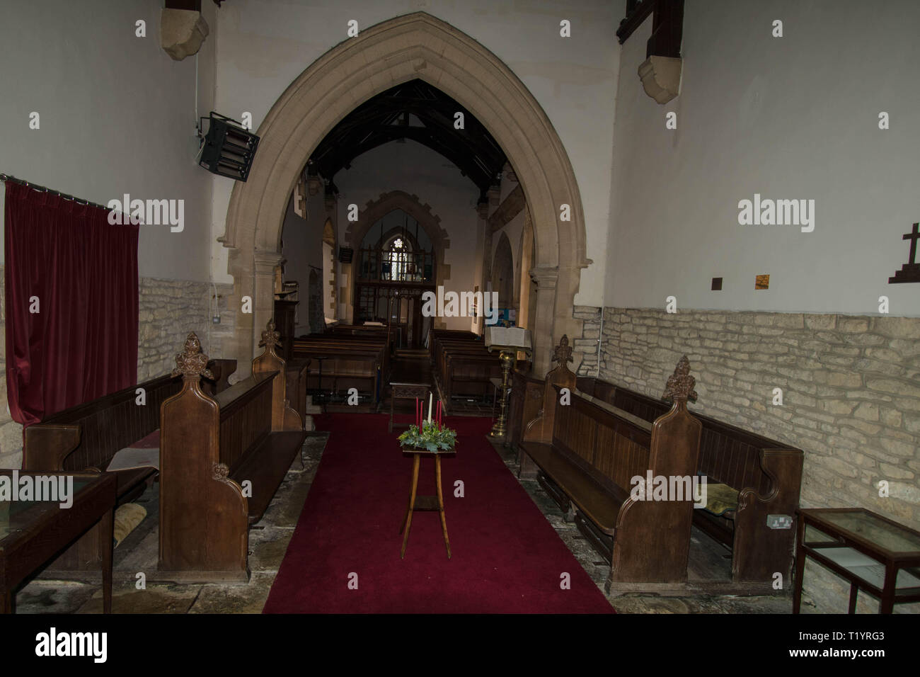 Ashton Church Northamptonshire pews arch Cross wood Wooden red carpet ...