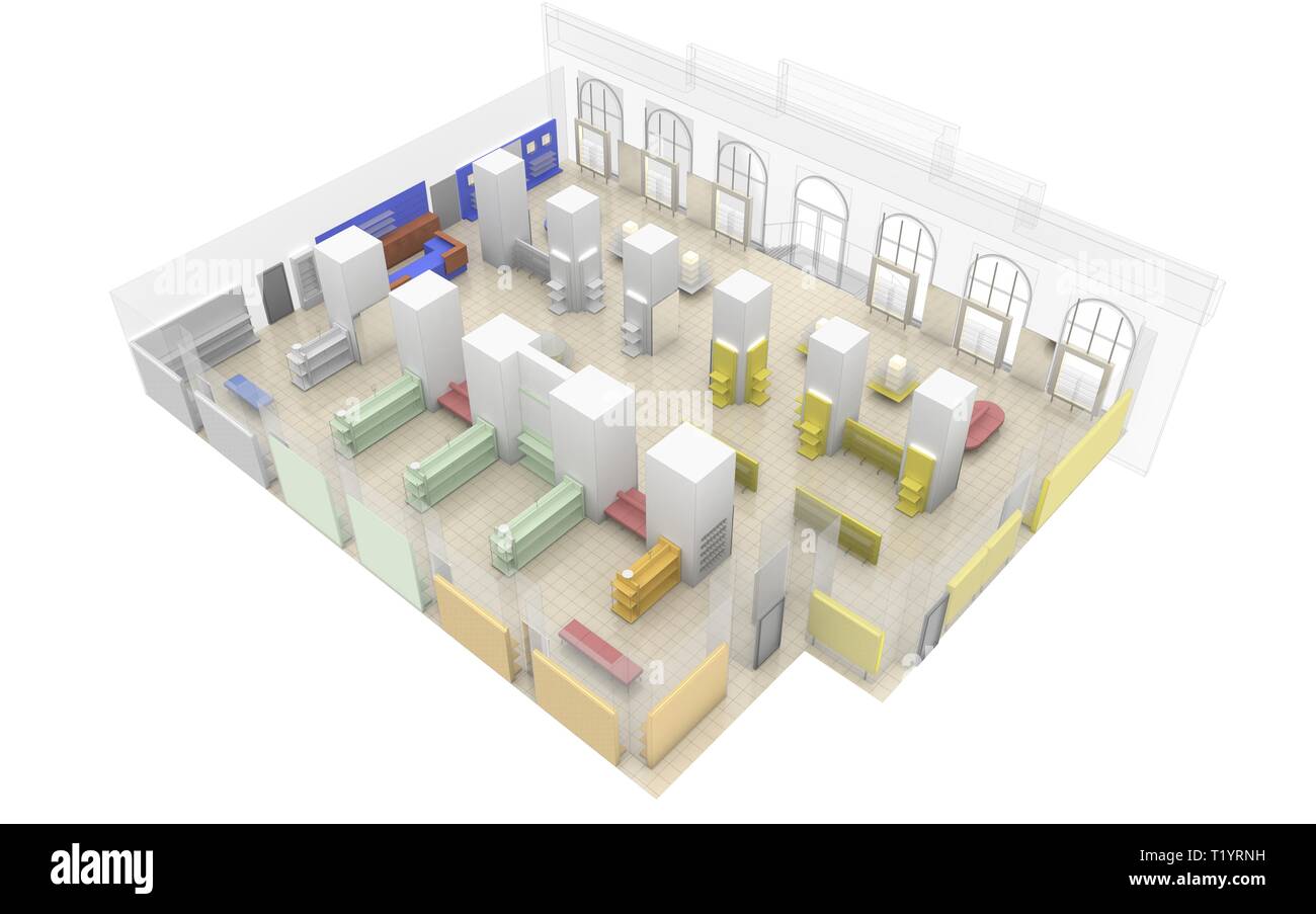 shop, grocery store, interior visualization, 3D illustration Stock ...