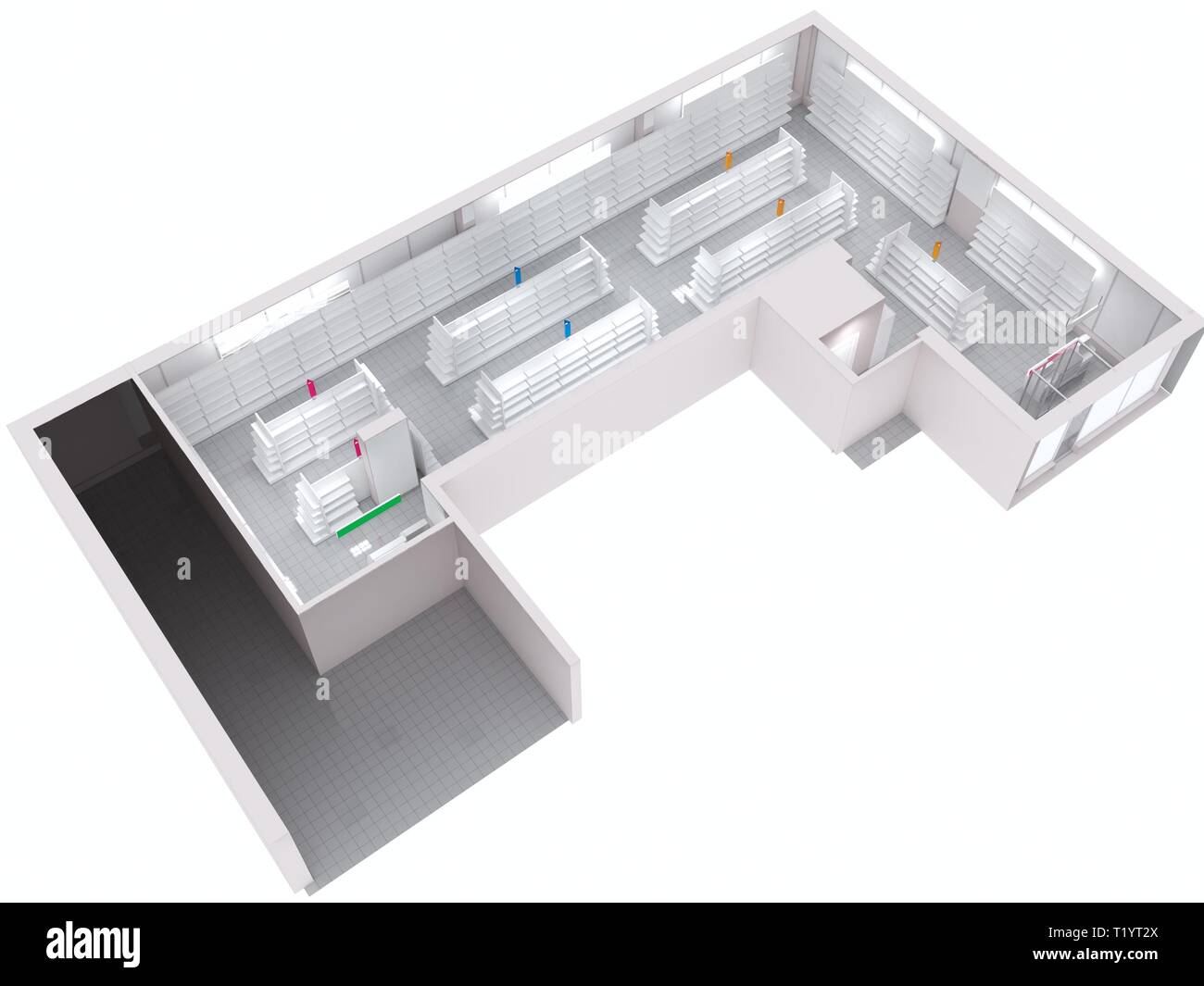 shop, grocery store, interior visualization, 3D illustration Stock ...