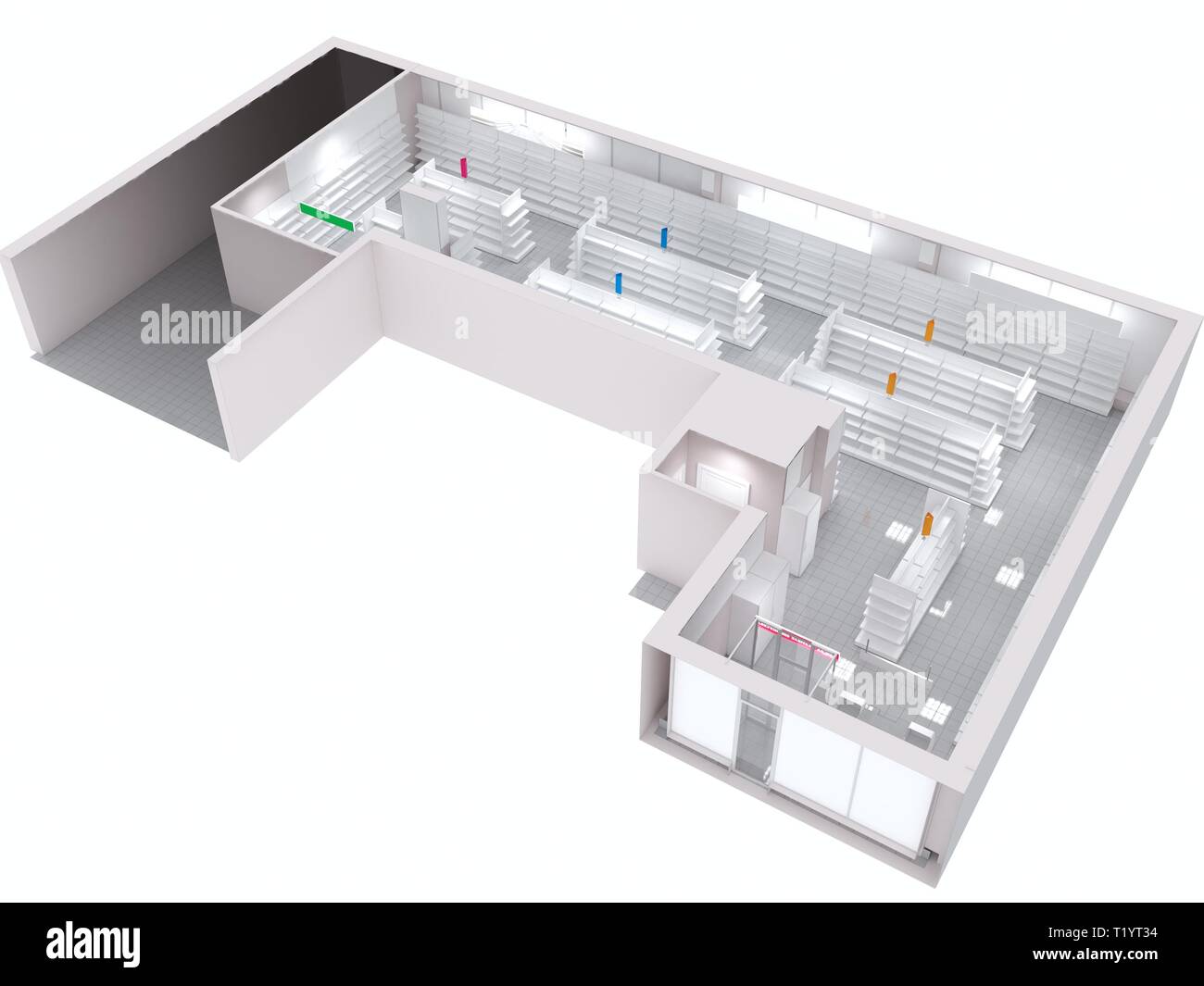 shop, grocery store, interior visualization, 3D illustration Stock ...