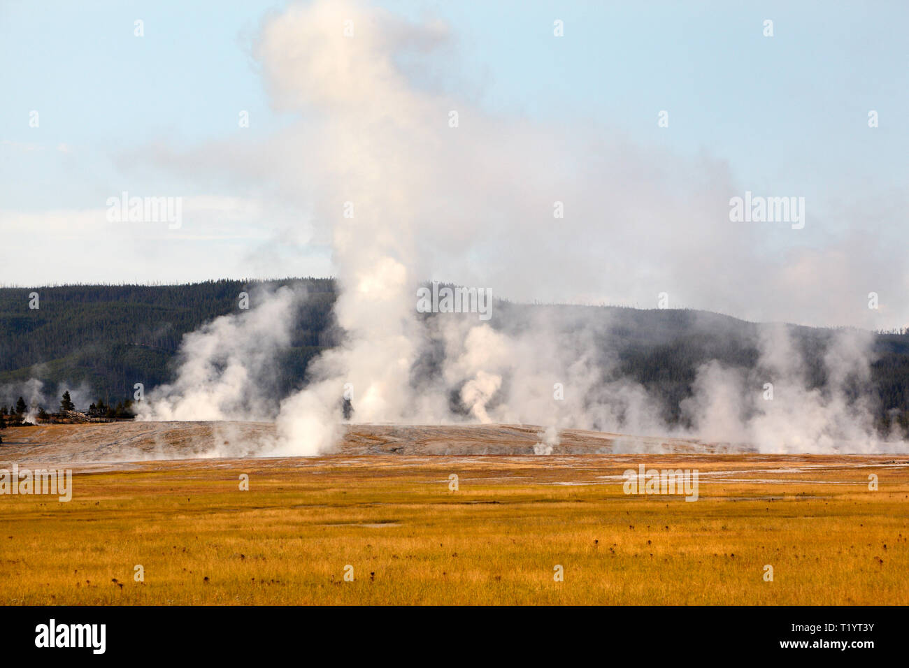 Old faithful erupting yellowstone national park hi-res stock ...