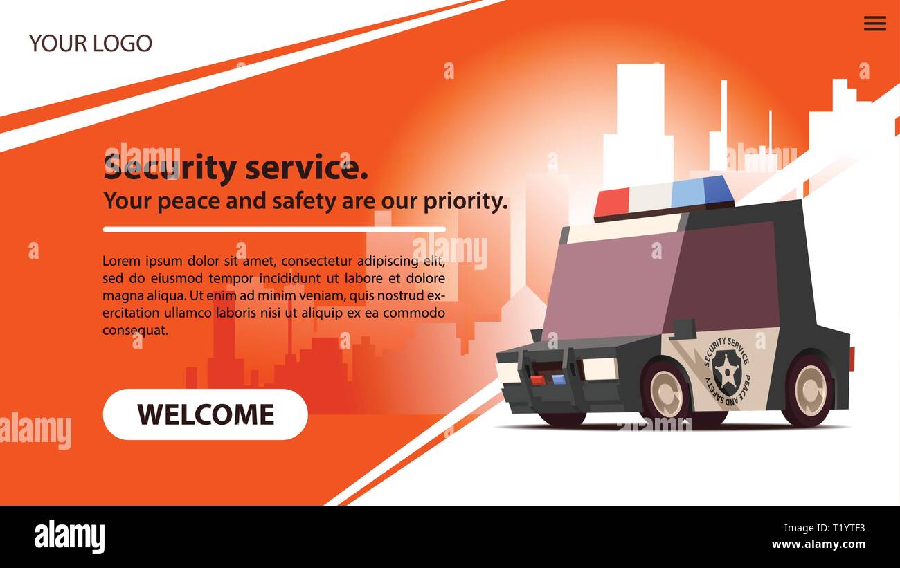 Security Car on Red Landscape Background. Vector Illustration Stock ...