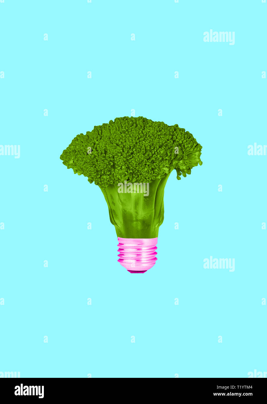 Energy of nature. An alternative lamp. Green juicy broccoli shaped ...