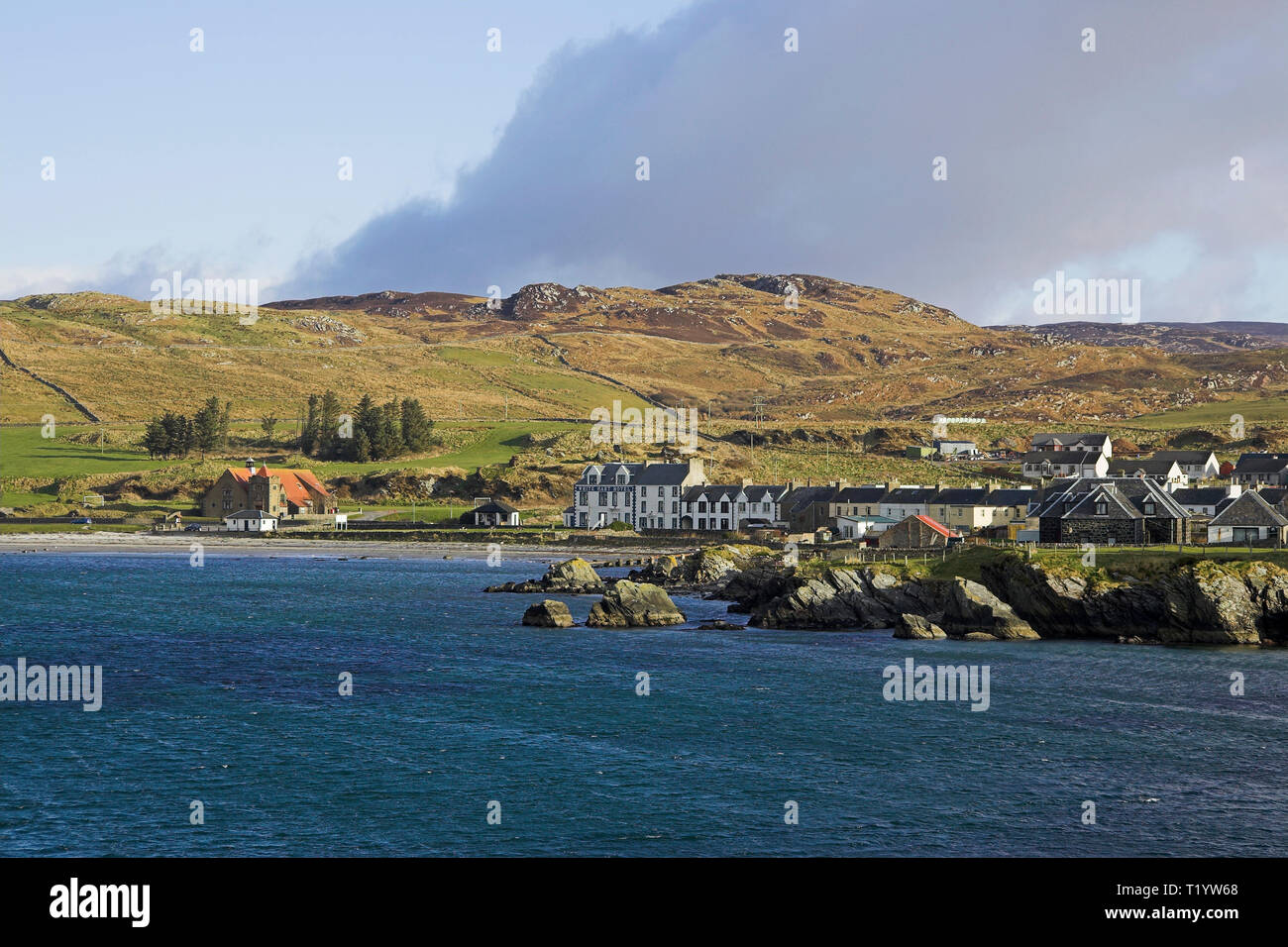 Caledonian McBrayne ferry in Port Ellen harbour, island of Islay ...