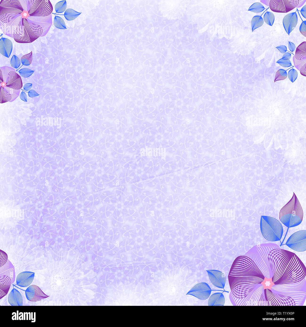 Wrinkled wall-paper, with flower corners, lilac. A background texture ...