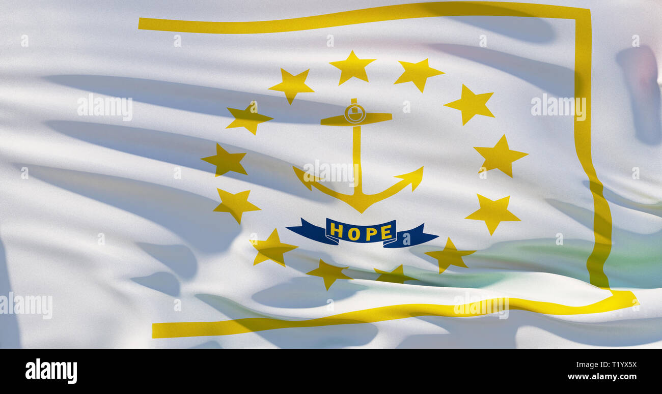 Rhode Island flag on silk texture, United States of America. High ...