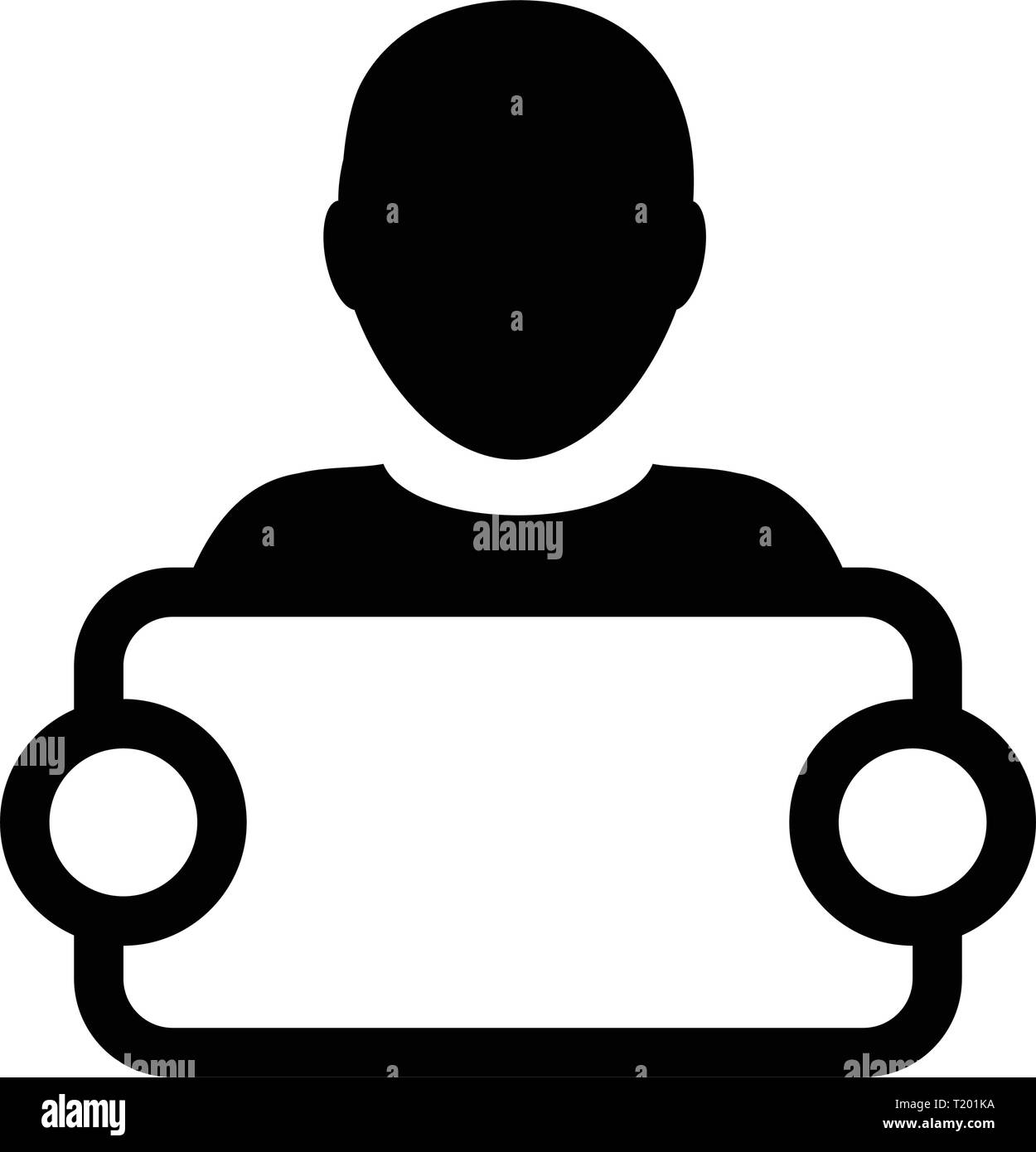 Promotion icon vector male person profile avatar symbol with signboard ...