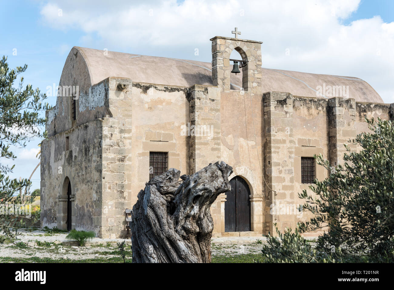 Small churc in Cyprus with beautiful yard filled with old olive trees ...