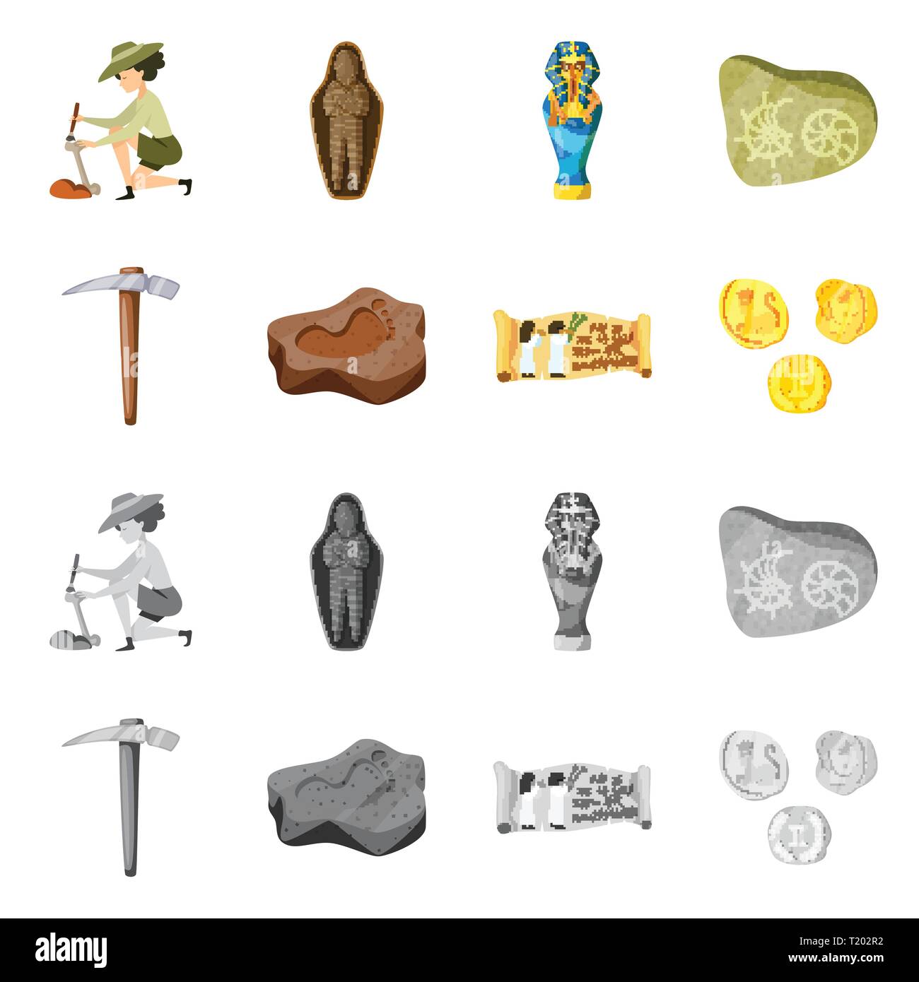 archaeologist,mummy,sarcophagus,rock,pickaxe,scroll,coins,girl,ancient ...