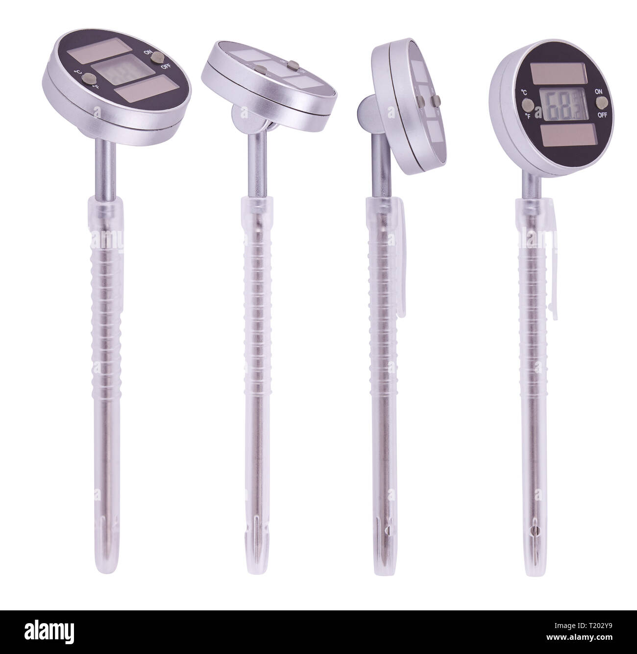 Digital coffee milk thermometer in different positions isolated. Set of ...